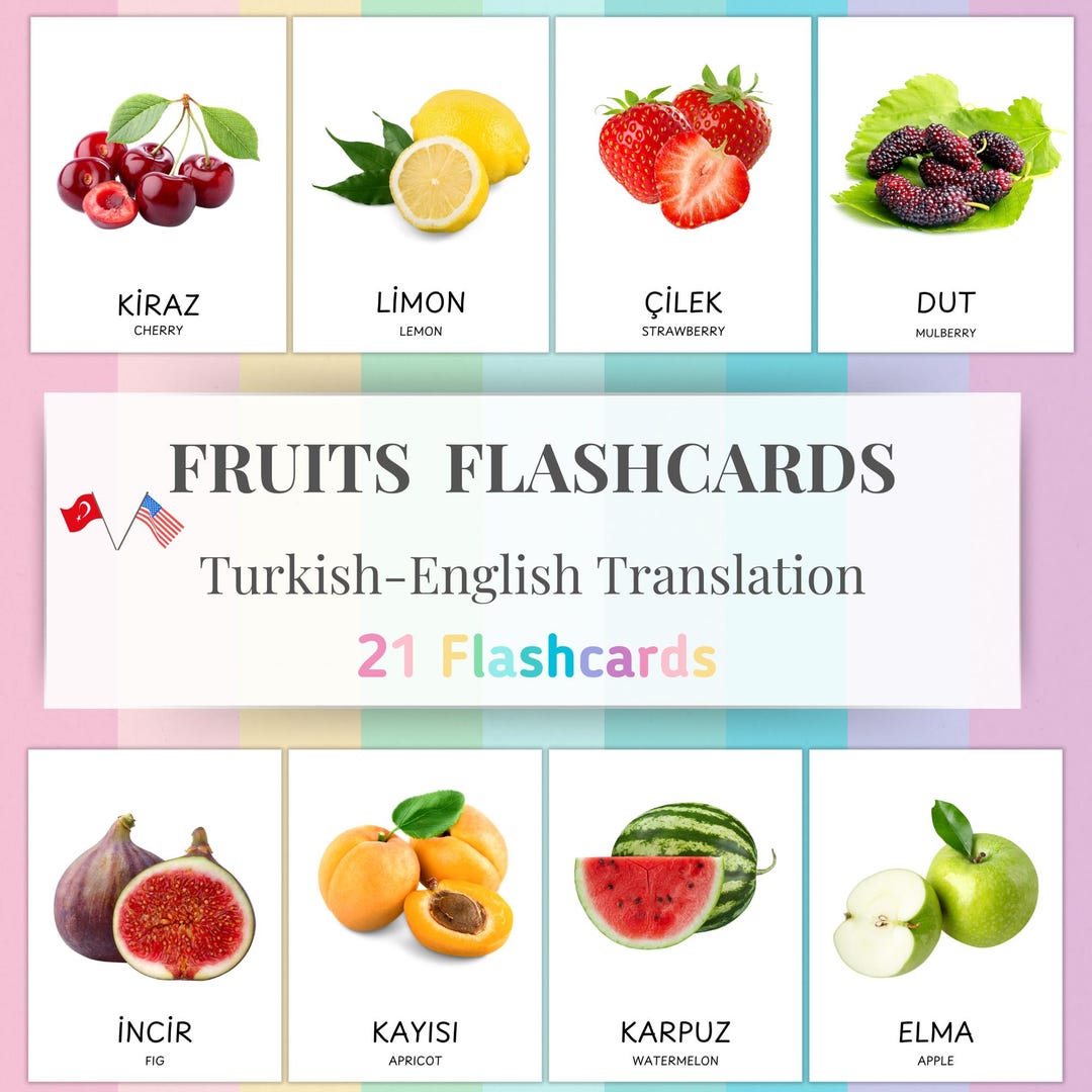 Turkish Fruits Flashcards, Turkish Bilingual Flash Cards, English ...