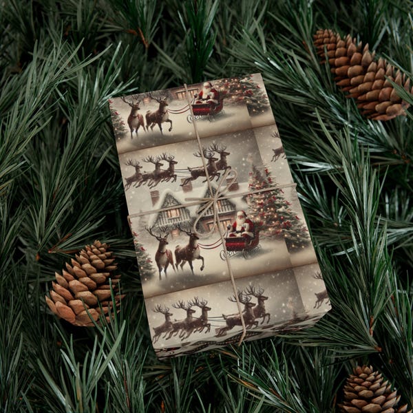 Nostaligic Vintage Santa Gift Wrap, Christmas Gift Wrap, Holiday ...