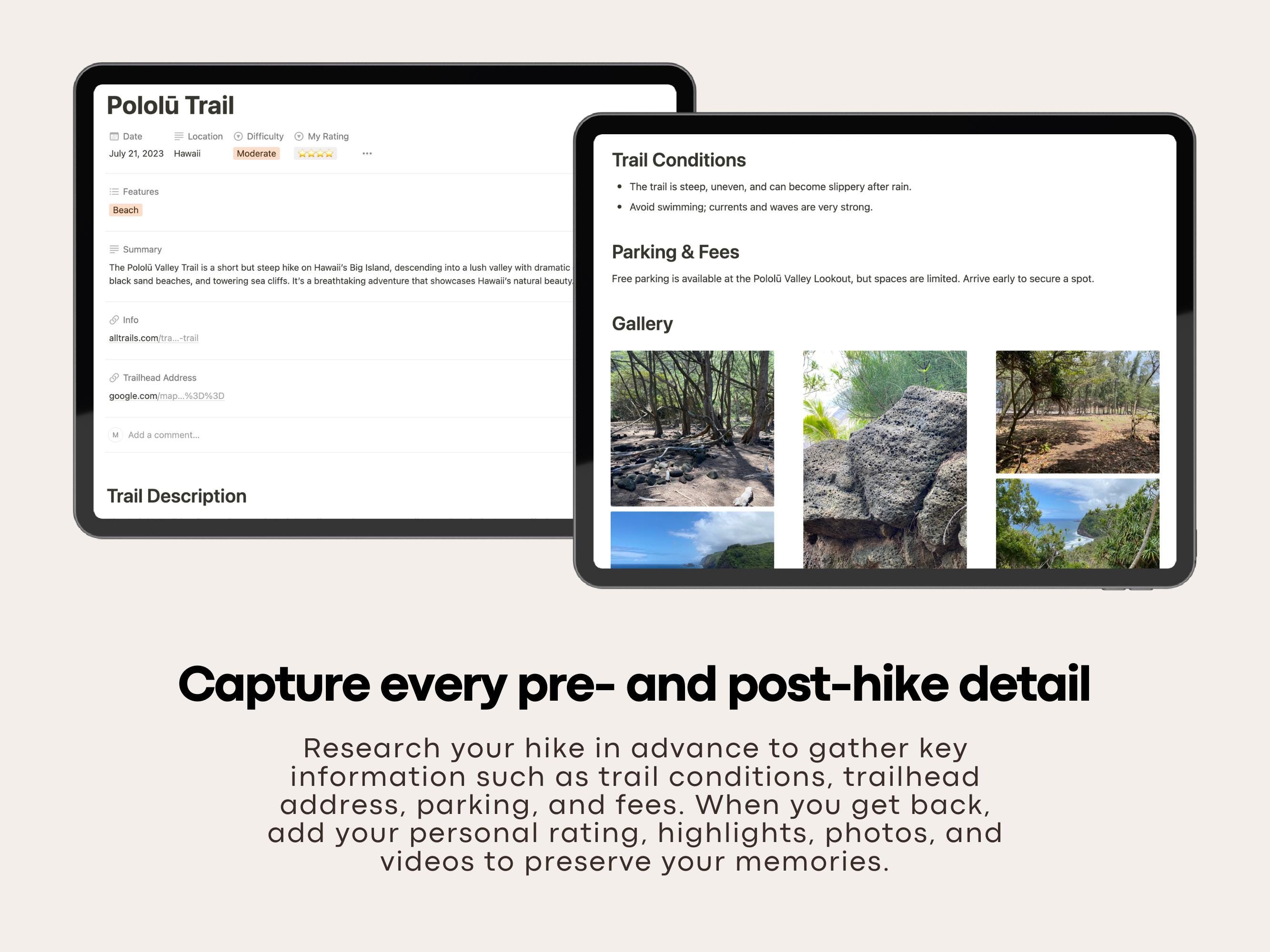 Hike Tracker Notion Template, Dayhike Trip Log, Backpacking Trek ...