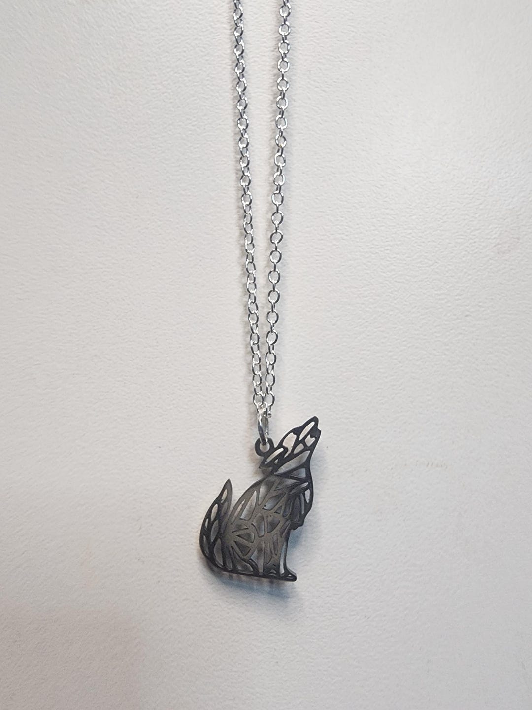 Silver Howling Wolf Necklace, Geometric Wolf Jewelry, Fine Line Wolf ...