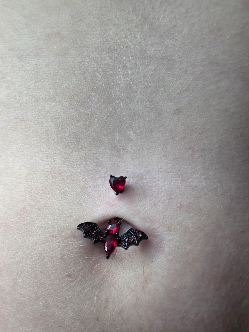 Titanium Bat Red & Black Belly Button Ring, Spooky Halloween Navel ...