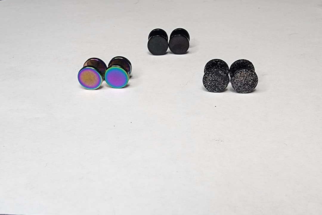 Iridescent Rainbow or Black Fake Plug Earring, Colorful Oil Slick ...