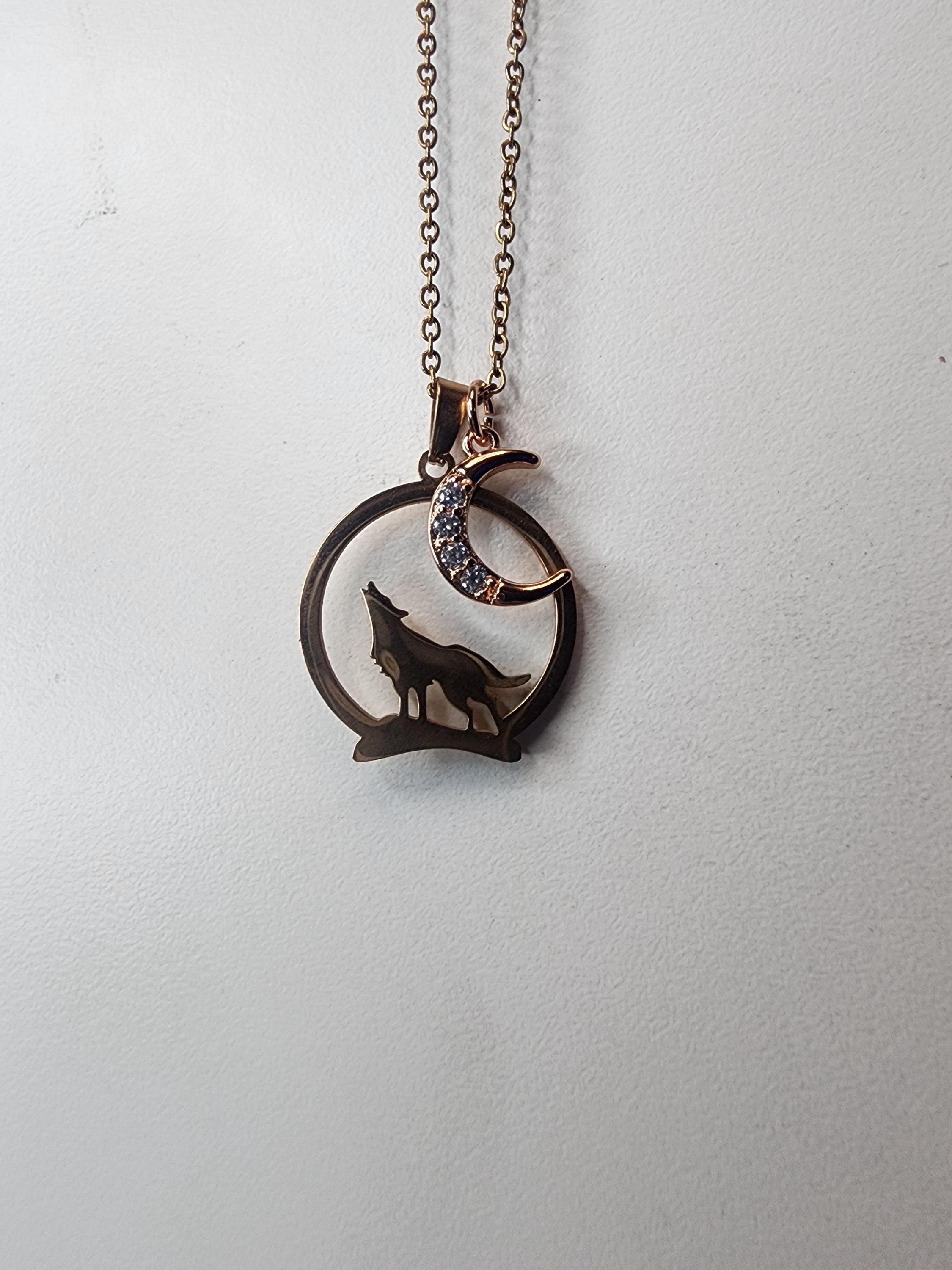 Rose Gold Wolf Necklace, Howling Wolf Pendant, Animal Jewelry, Colorful ...