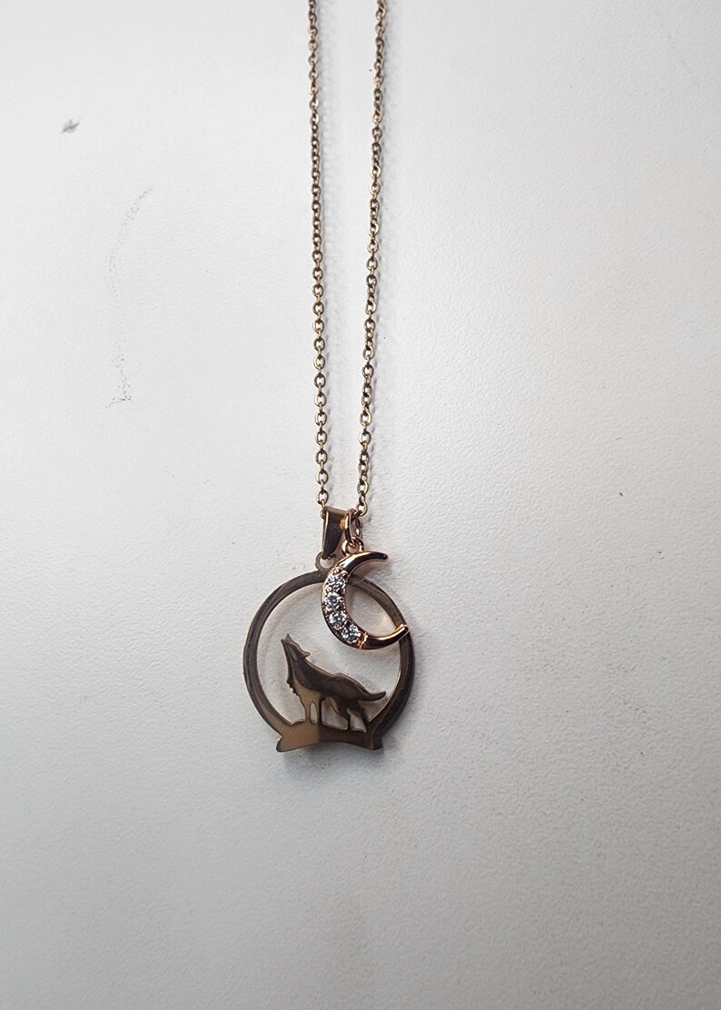 Rose Gold Wolf Necklace, Howling Wolf Pendant, Animal Jewelry, Colorful ...