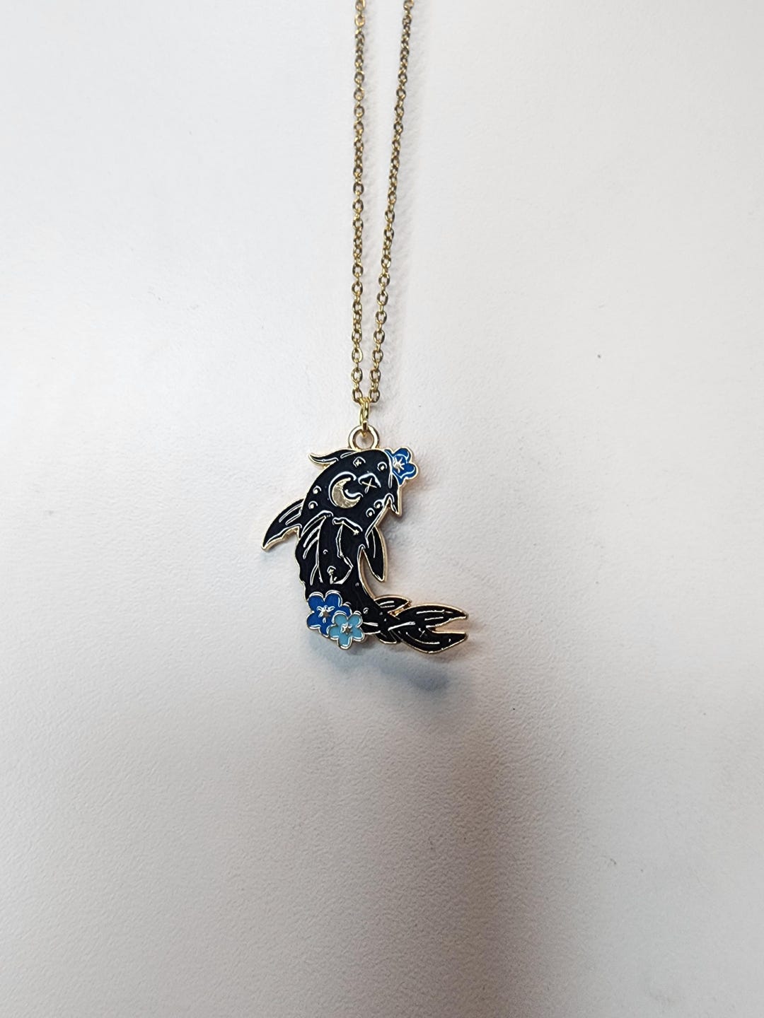 Gold & Black Koi Fish Necklace, Elegant Swimming Fish Jewelry, Blue ...