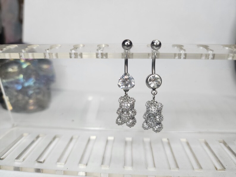 Rhinestone Gummy Bear Belly Button Ring, Diamond Studded Silver Teddy ...