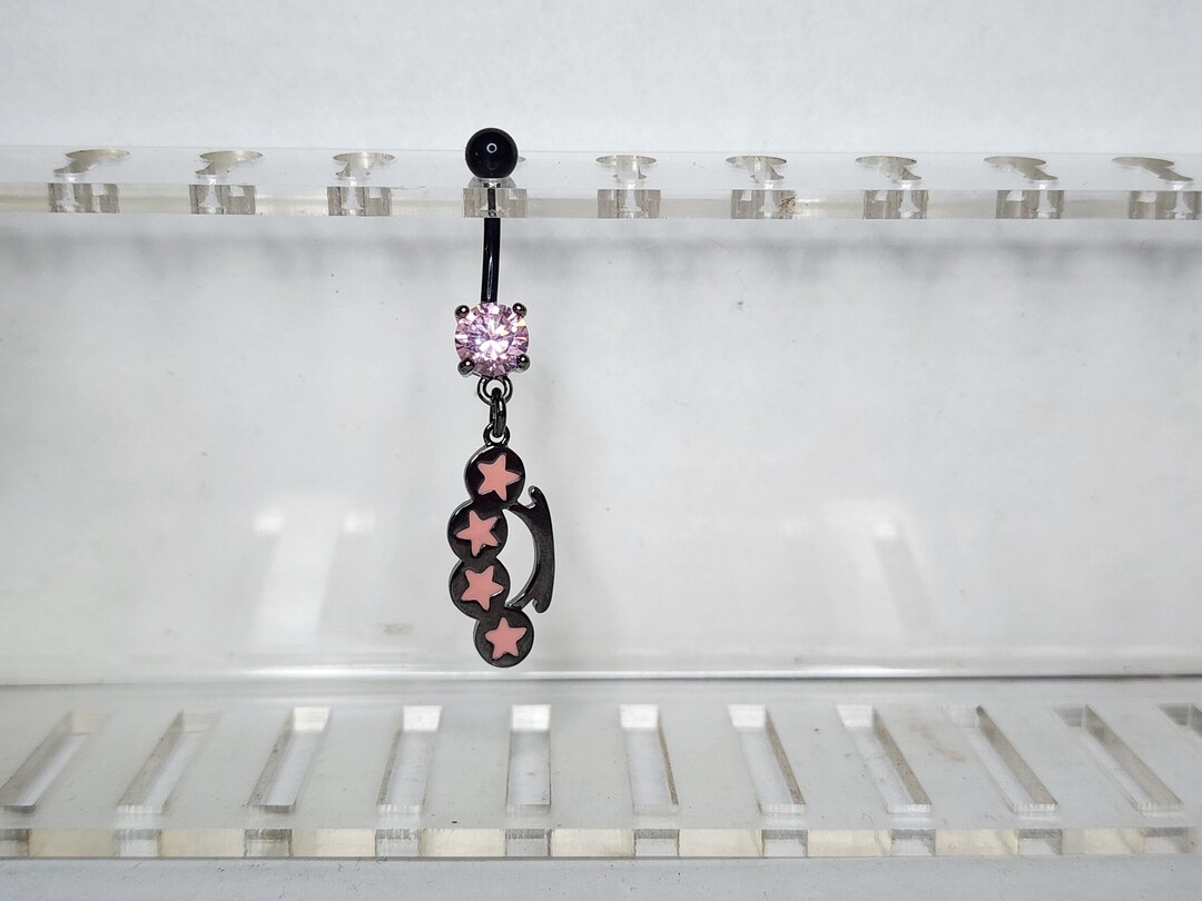 Pink & Black Knuckles Navel Jewelry, Punk Stars Belly Button Ring ...