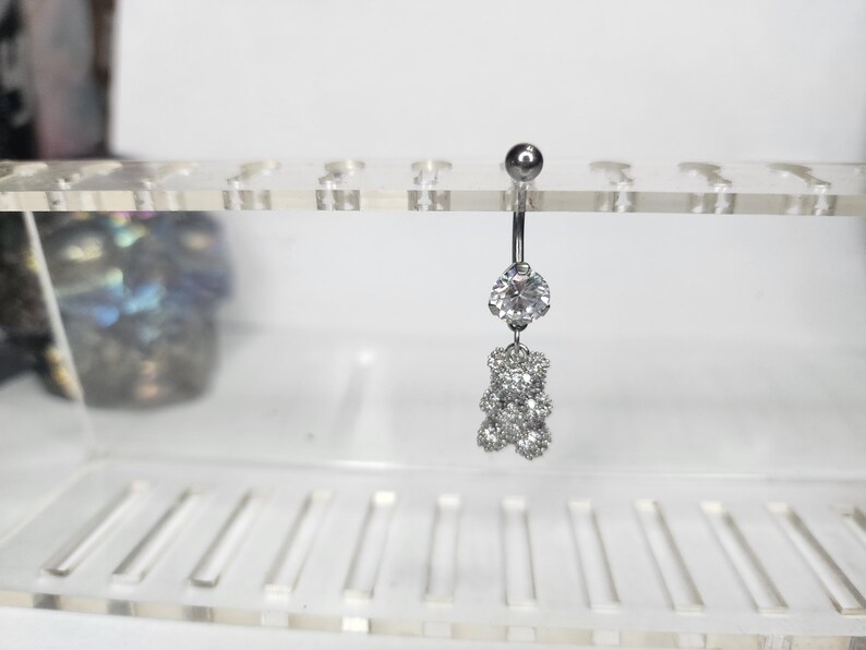 Rhinestone Gummy Bear Belly Button Ring, Diamond Studded Silver Teddy ...