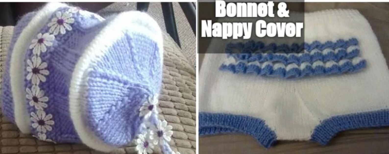 Baby Knitting Patterns Lilac Daisy Bonnet and Nappy Cover 0-6mths Approx - Etsy