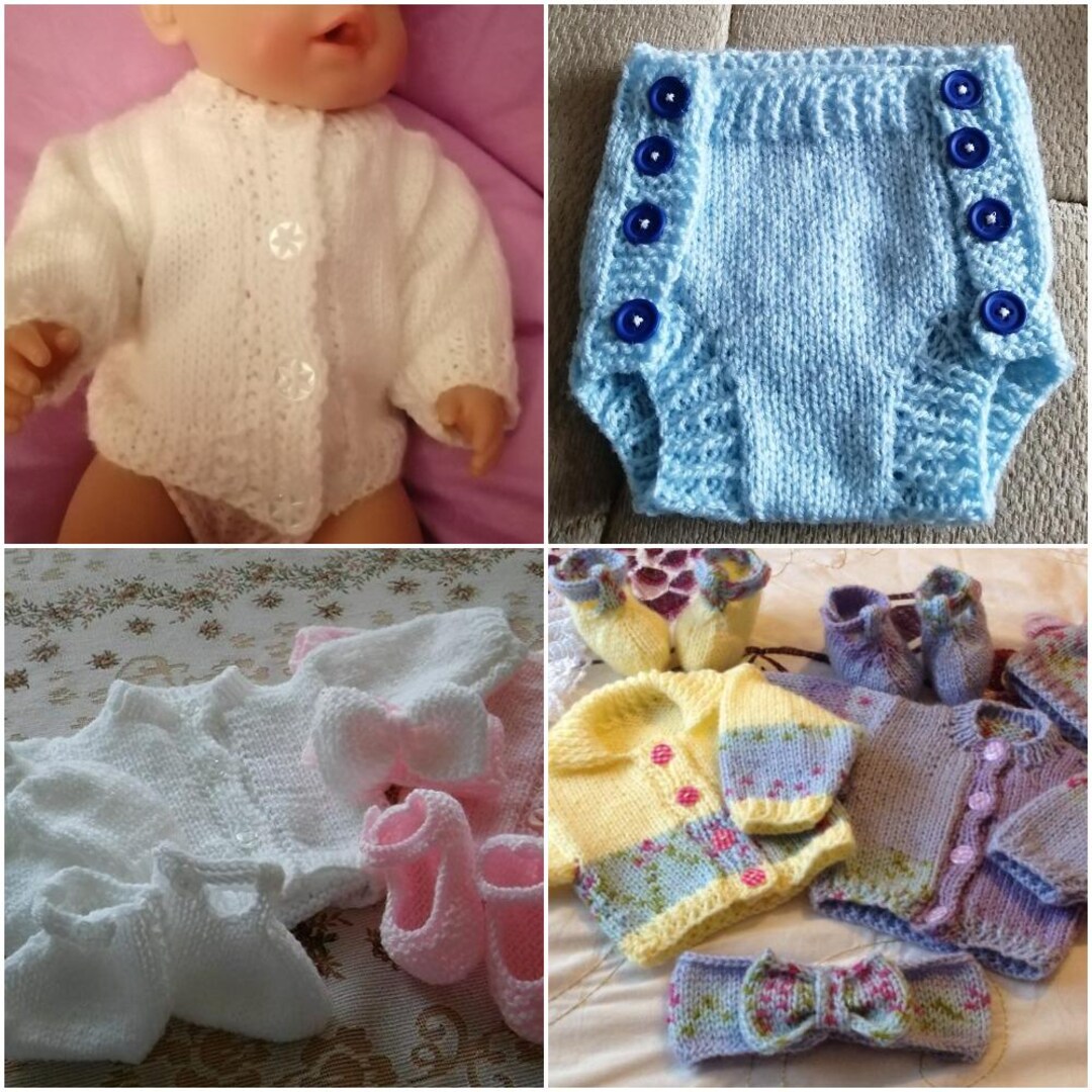 Knitting Pattern for Baby Born Doll or Prem Baby 14" Cardis, Nappy ...