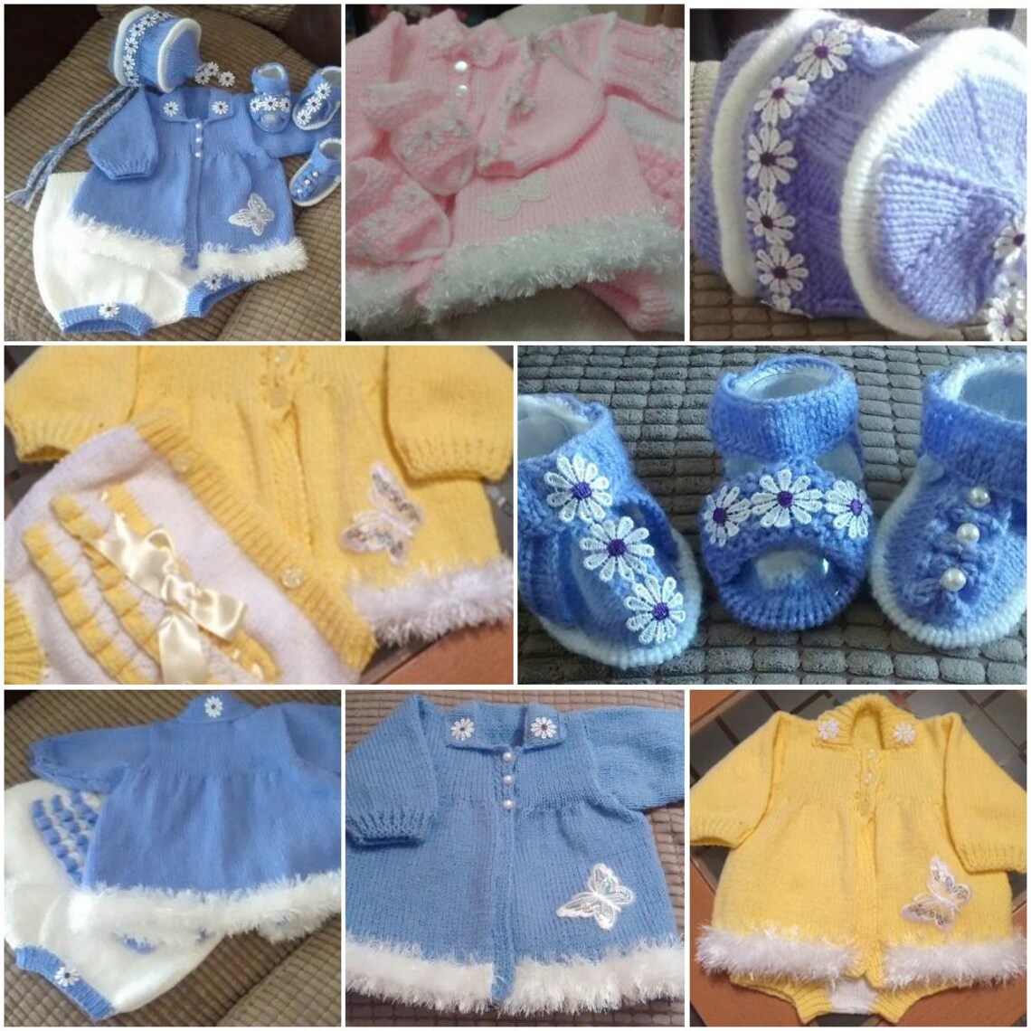 Baby Knitting Patterns Lilac Daisy Bonnet and Nappy Cover 0-6mths ...