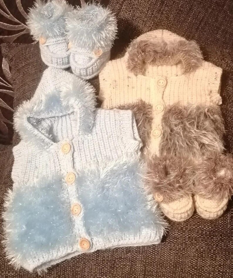 Baby Knitting Pattern Gillet and Fur Boots 3-6mths & 6-9mths - Etsy