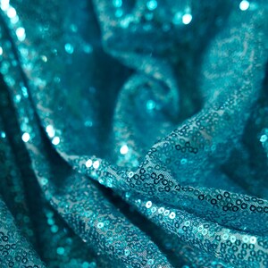 Iridescent Turquoise Sequin Mesh Fabric – 3mm Stretch Sequins for ...