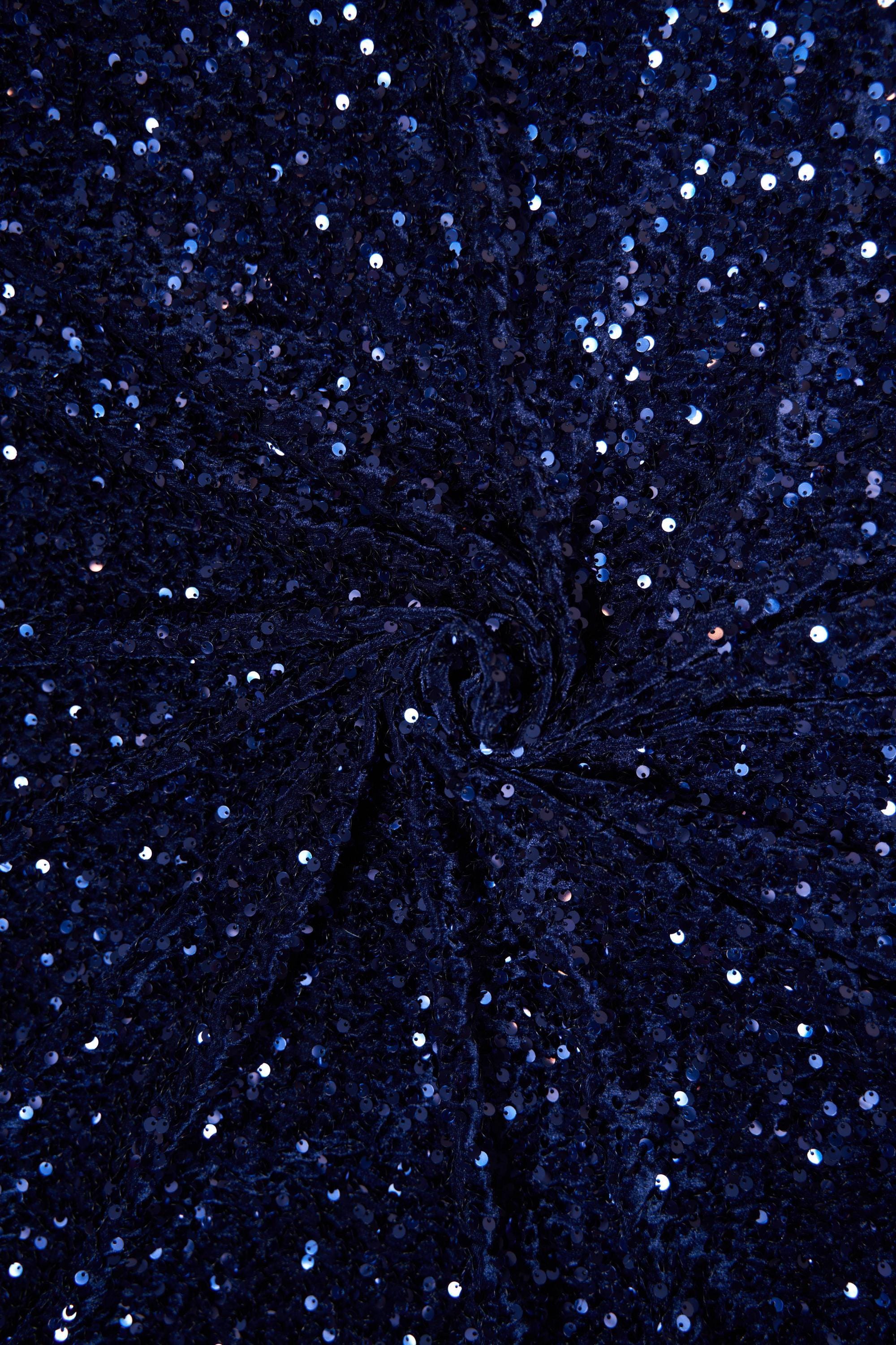 Dark Blue Sequin Velvet Fabric: Stretch Polyester Spandex Blend - Etsy