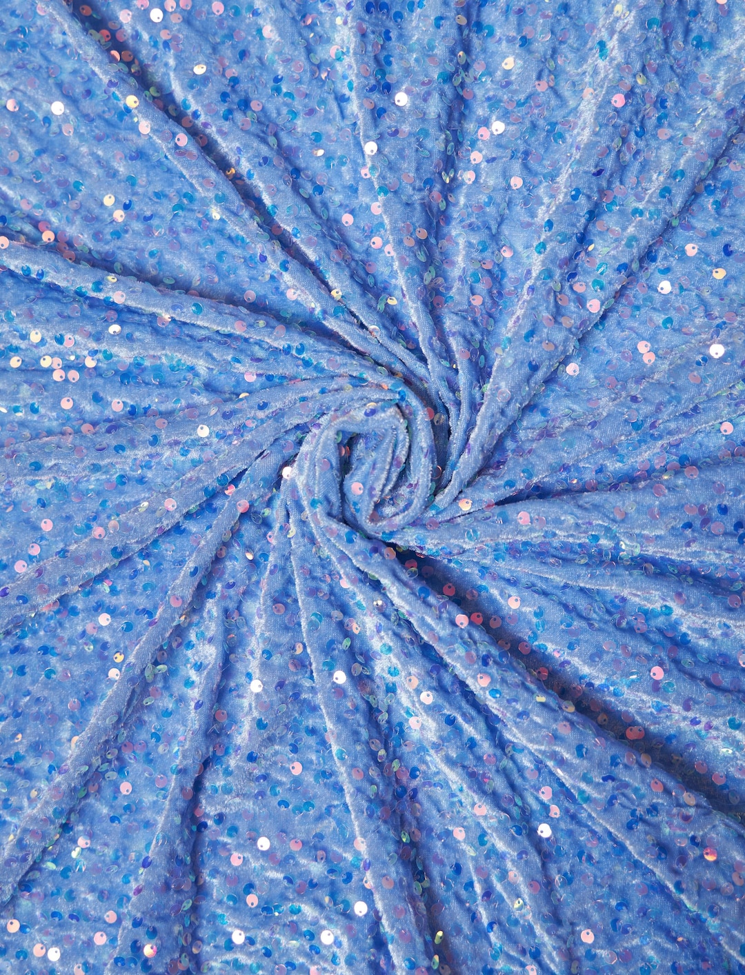 Baby Blue Iridescent Velvet Fabric: 2-way Stretch Sequin Fashion Fabric ...