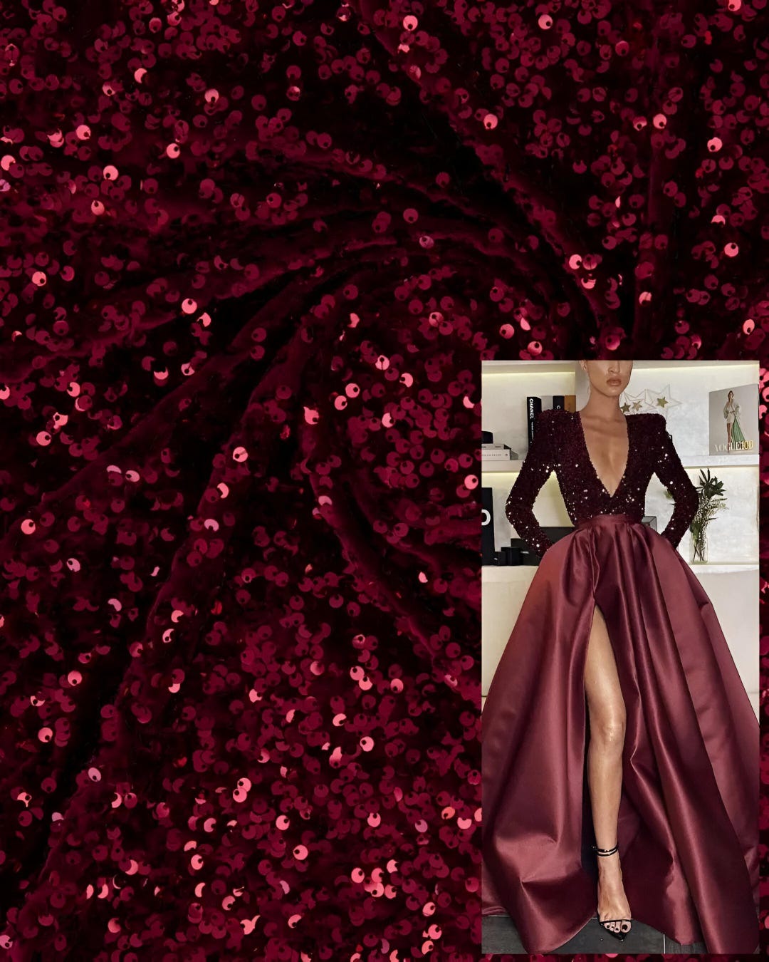Wine Velvet Sequins Fabric: Luxury Designer Fashion Fabric - Etsy