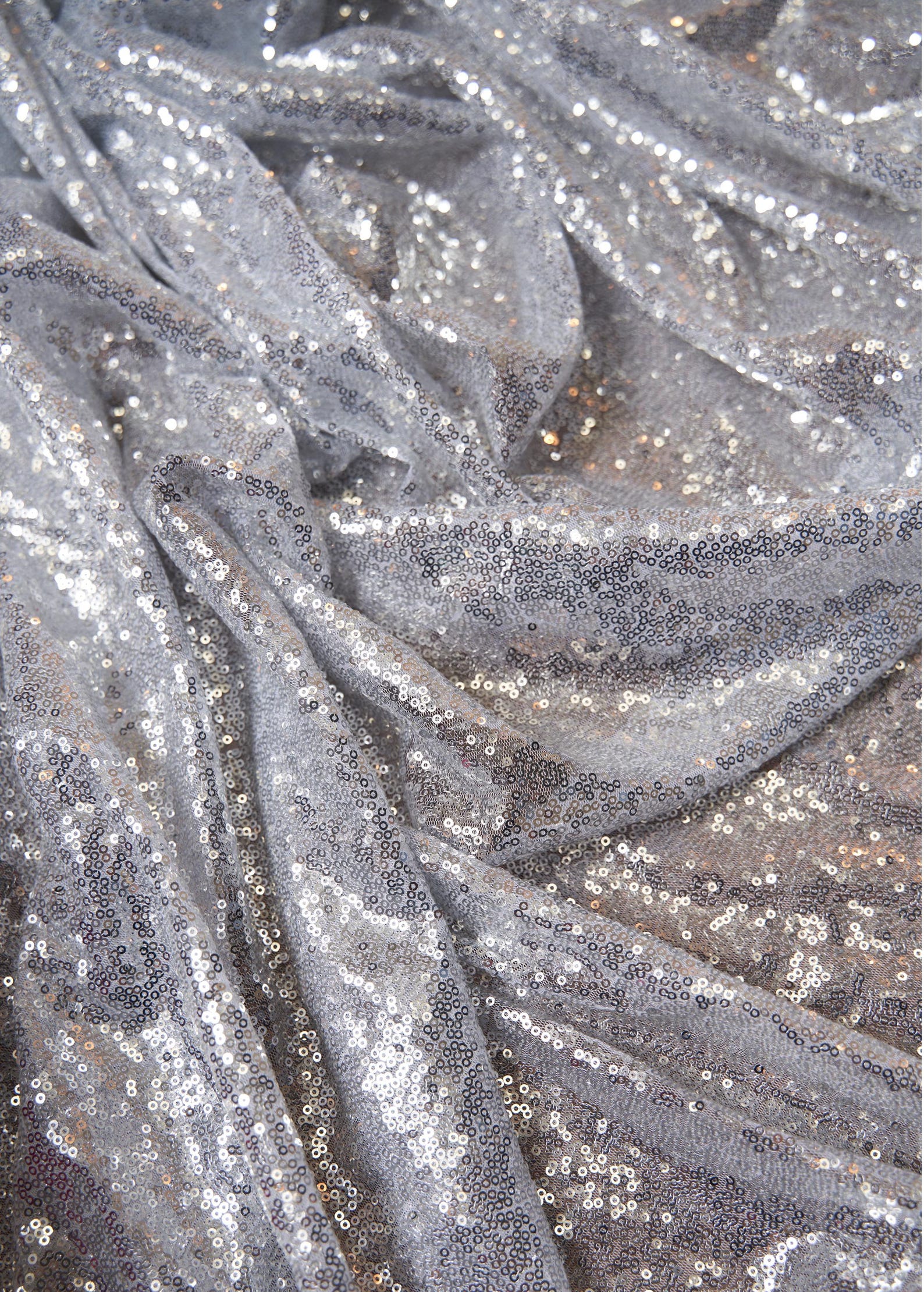 Iridescent Silver Sequin Mesh Fabric, 3mm Stretch Sequins for Weddings ...