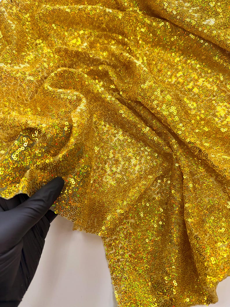 Gold Sequin Fabric by the Yard – 3mm Sparkle Mesh for Prom Dress, Dance ...