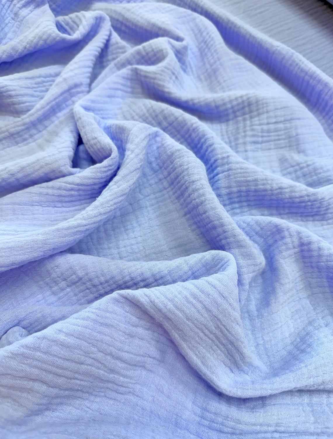 Blue Crinkle Double Gauze Fabric, 100% Cotton Muslin by the Yard, Soft ...