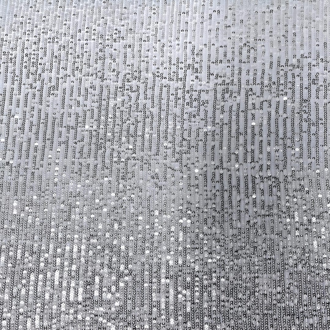 Iridescent Silver Striped Sequin Fabric on Stretch Mesh - Shiny Glitter ...