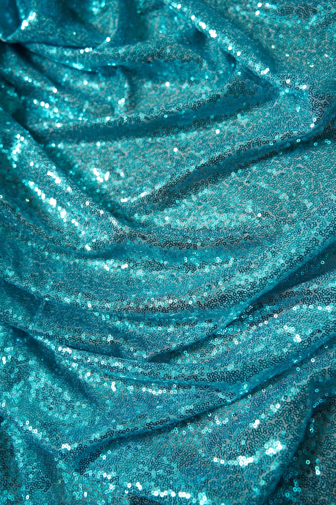 Iridescent Turquoise Sequin Mesh Fabric – 3mm Stretch Sequins for ...