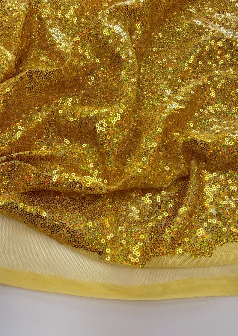 Gold Sequin Fabric by the Yard – 3mm Sparkle Mesh for Prom Dress, Dance ...