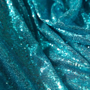 Iridescent Turquoise Sequin Mesh Fabric – 3mm Stretch Sequins for ...