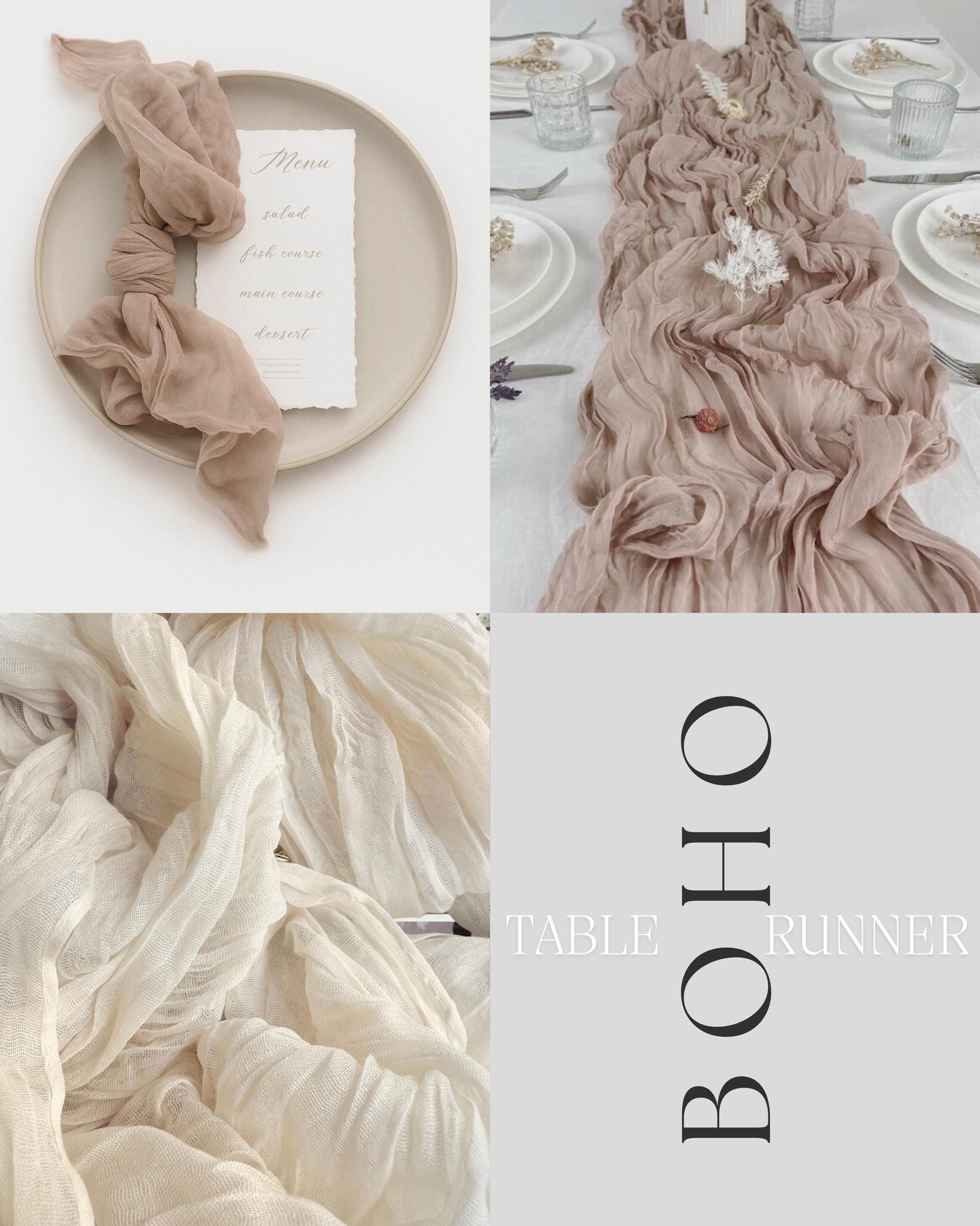 Boho Crinkled Table Runner – Rustic Wedding Cheesecloth Decor, Soft ...