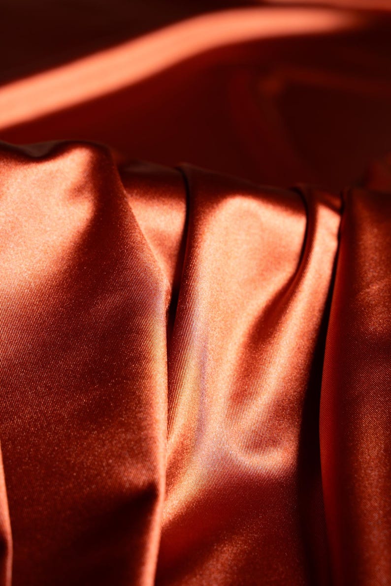Rust Satin Fabric, Premium Shiny Nylon Spandex Fabric, Stretchy Fabric ...