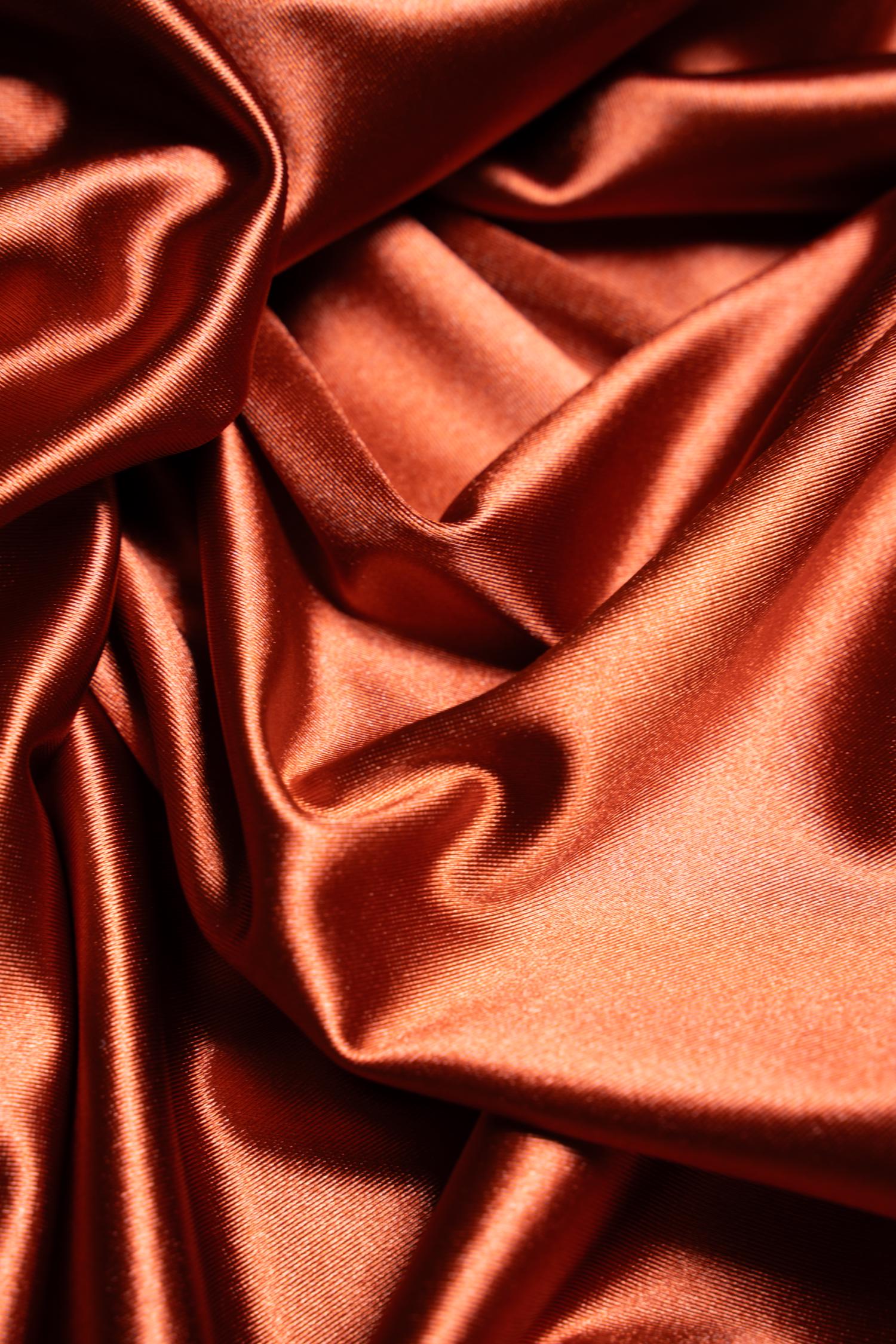 Rust Satin Fabric, Premium Shiny Nylon Spandex Fabric, Stretchy Fabric ...