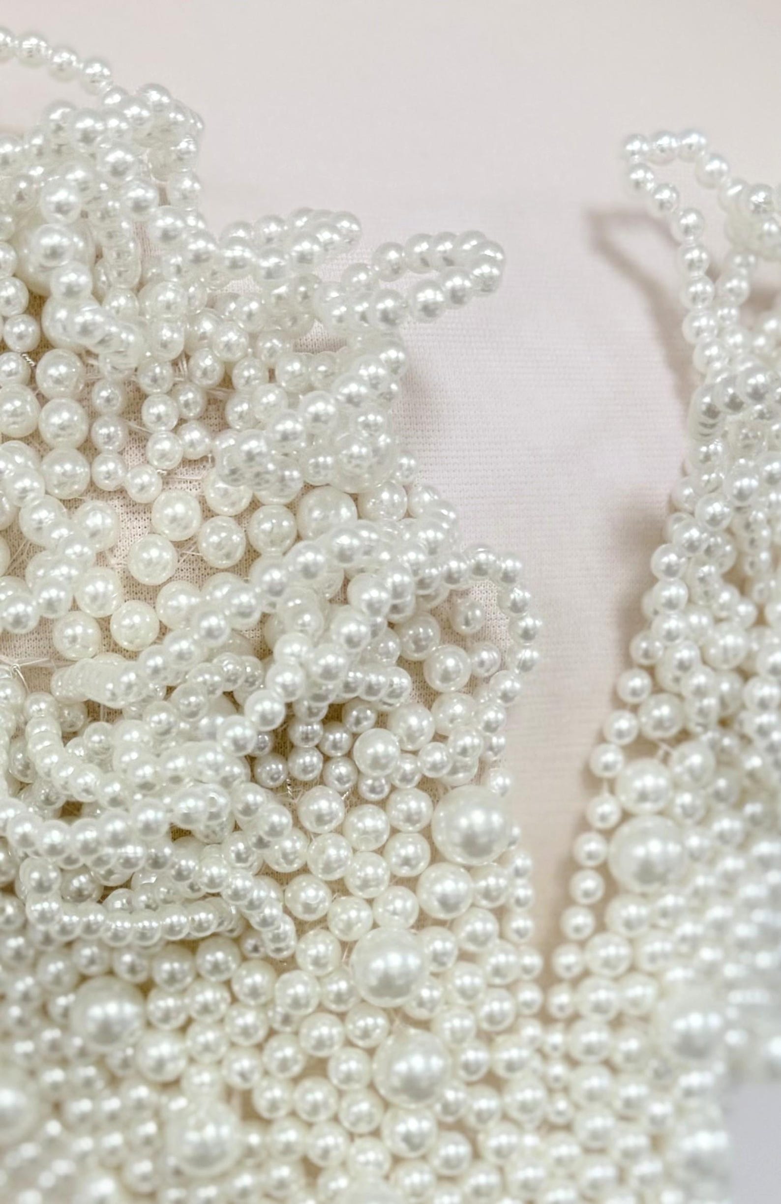 Ivory Pearl Beaded Applique – Handmade Bridal Bodice Embellishment for ...