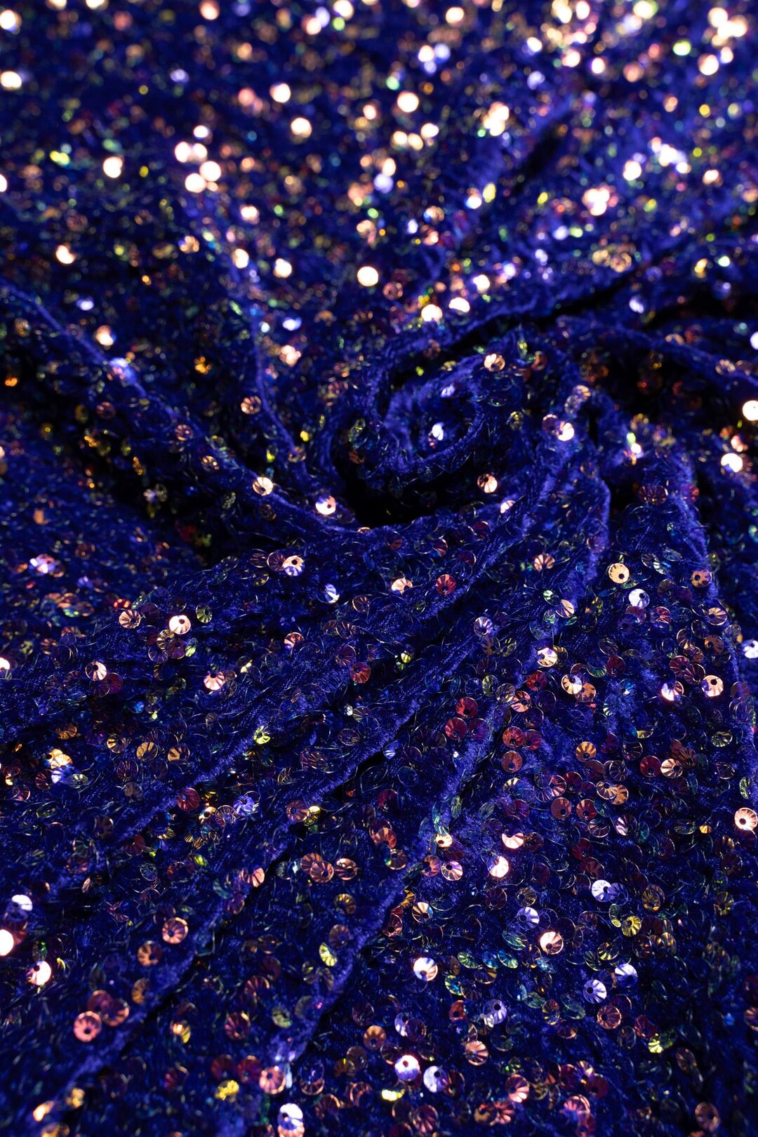 Blue Iridescent Velvet Sequin Fabric: Luxury Stretch Polyester Spandex ...
