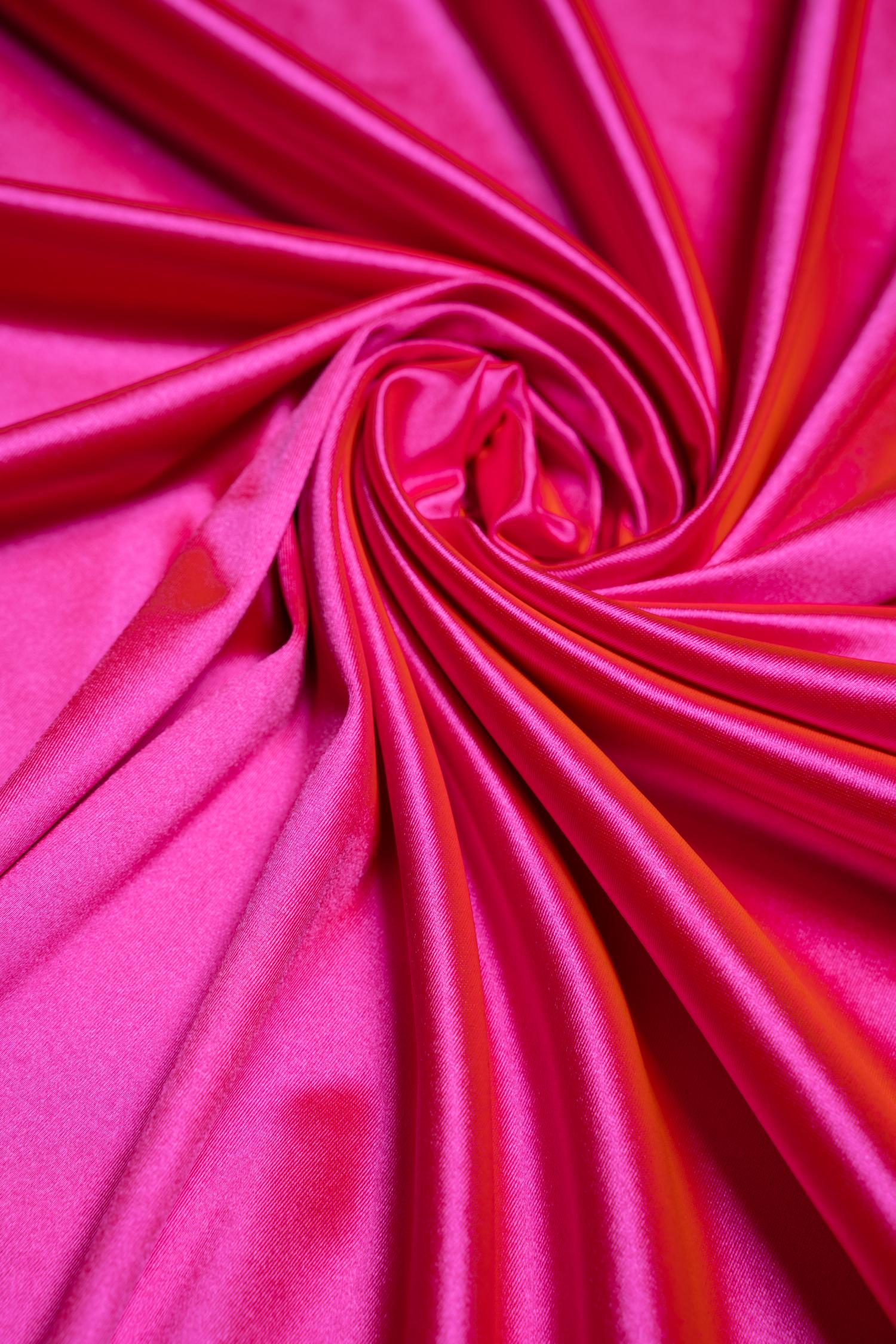 Hot Pink Satin Fabric, Shiny Nylon Spandex Fabric, Stretchy Fabric by ...