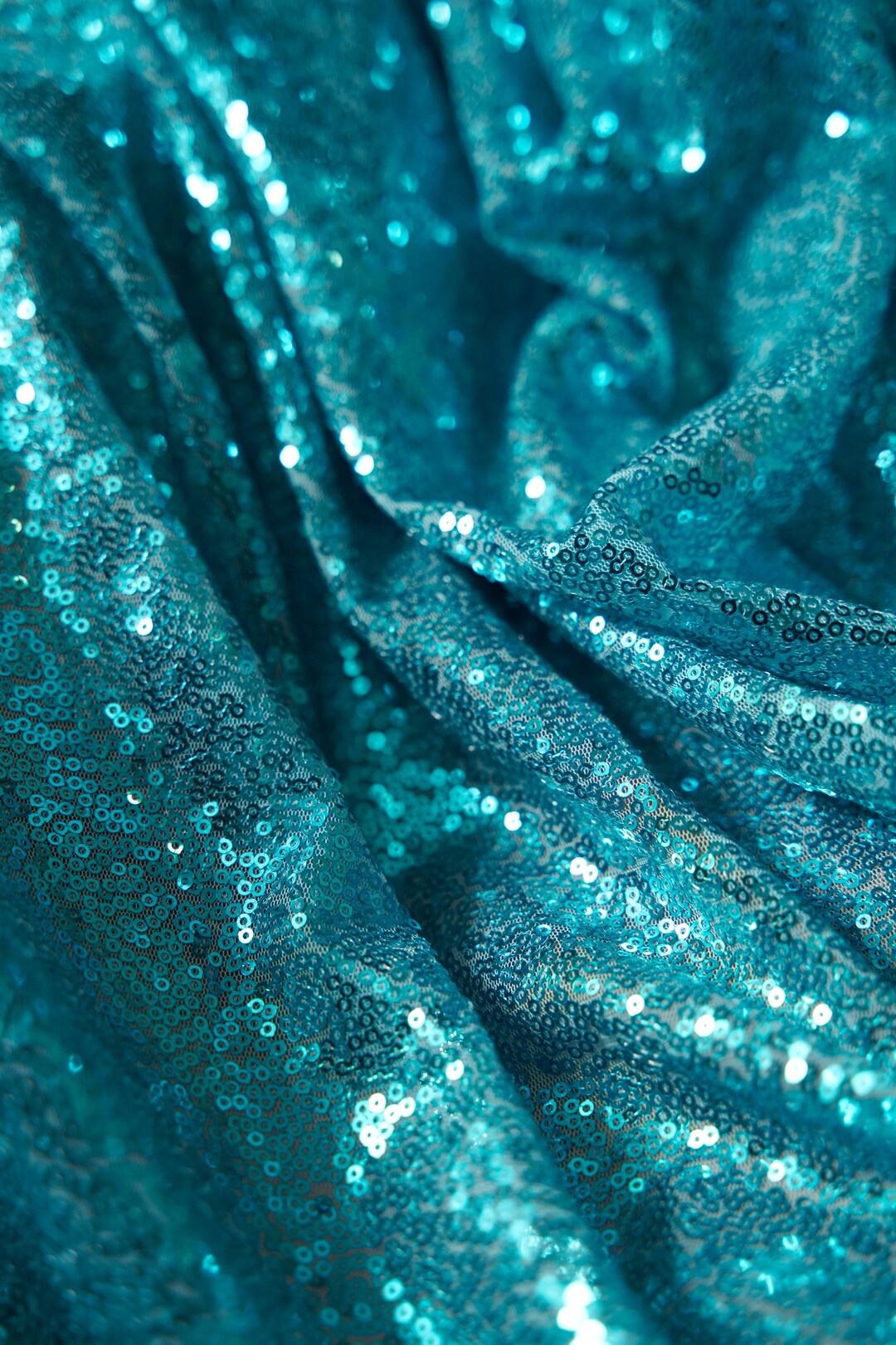Iridescent Turquoise Sequin Mesh Fabric – 3mm Stretch Sequins for ...