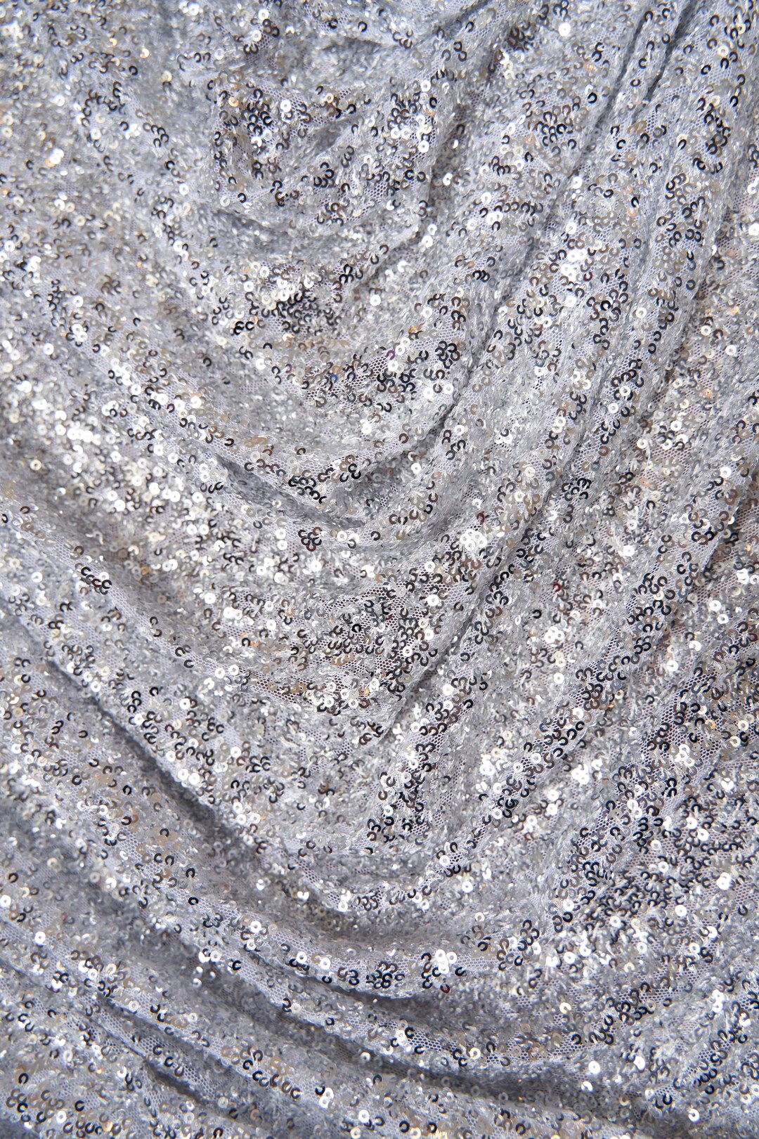 Silver Sequin Stretch Mesh Fabric – 3mm High-density Sequins, Dress ...