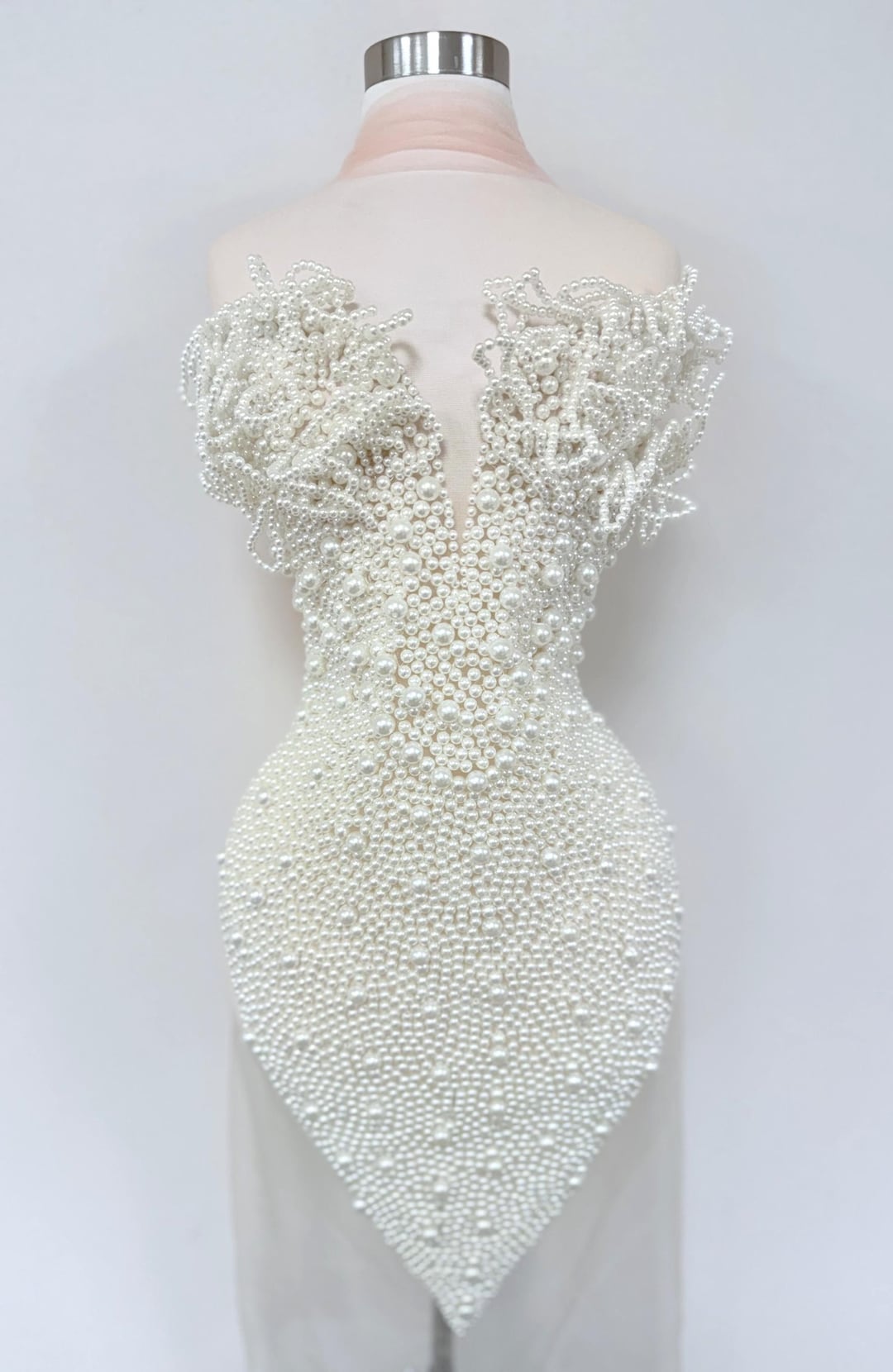 Ivory Pearl Beaded Applique – Handmade Bridal Bodice Embellishment for ...