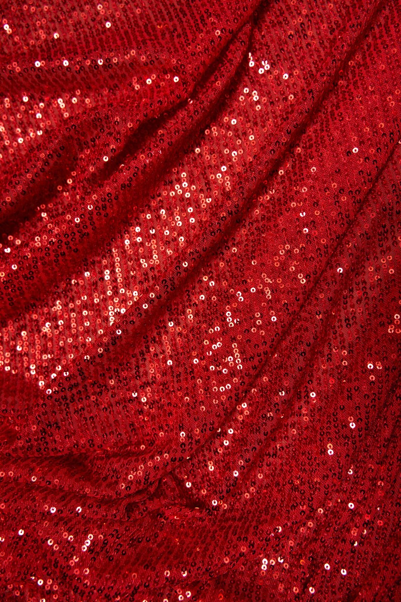 Iridescent Red Striped Sequin Fabric on Stretch Mesh Shiny Glitter ...