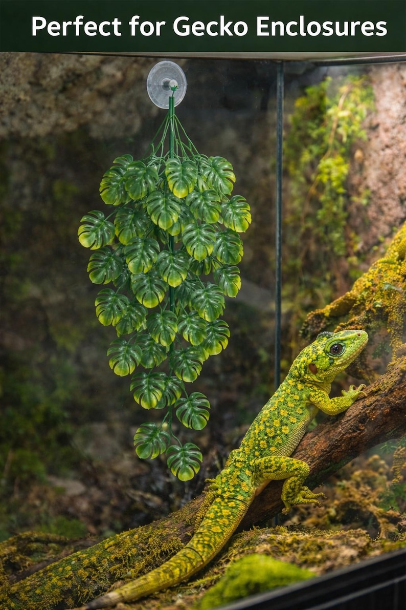 Artificial Hanging Plant W Suction Cup for Reptile Enclosure, Gecko ...