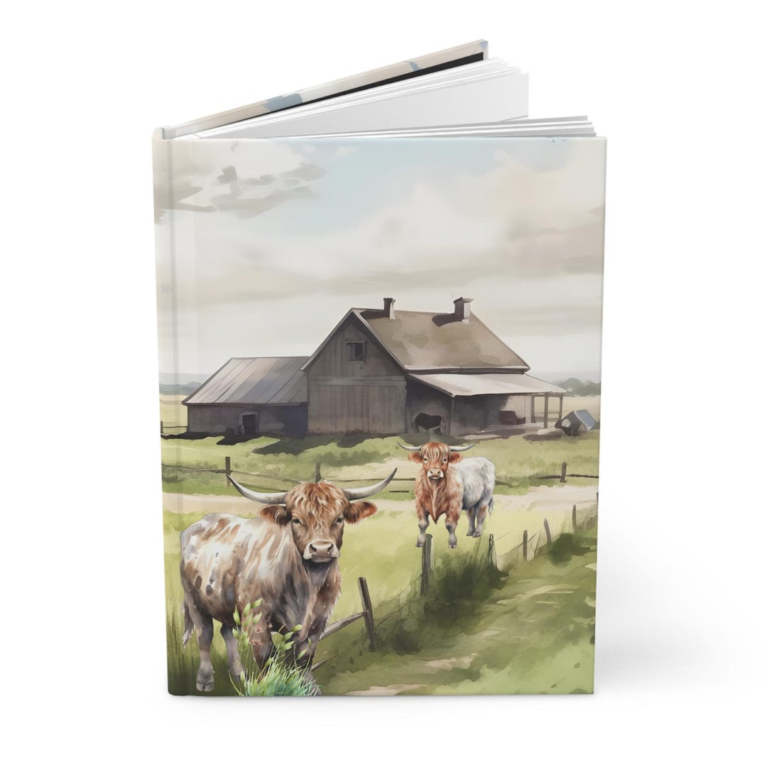 Country Style Highland Cows With Barn Cover Notebook Farm Animal ...