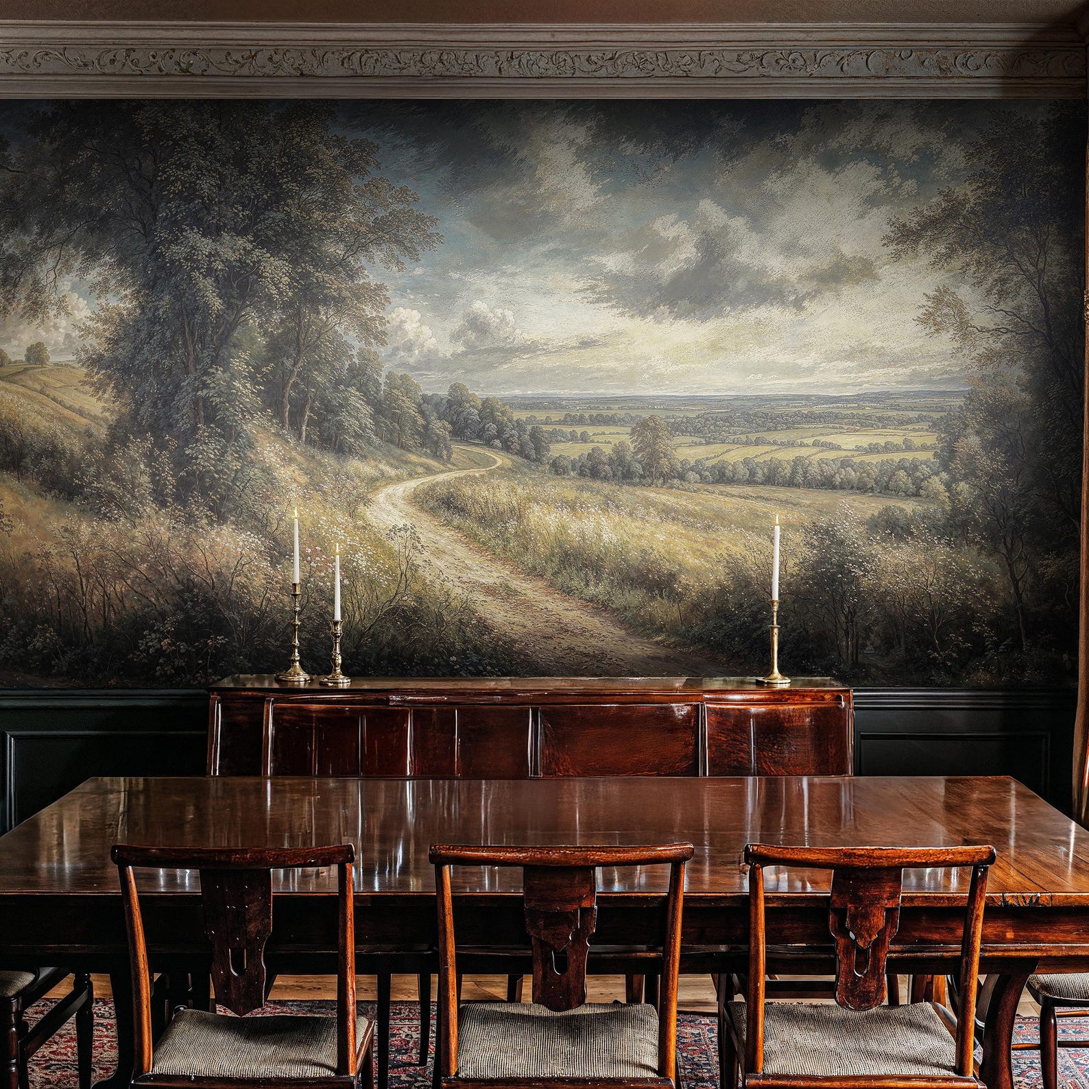 Vintage Rural Landscape Wallpaper Mural, Countryside Wall Mural Peel ...