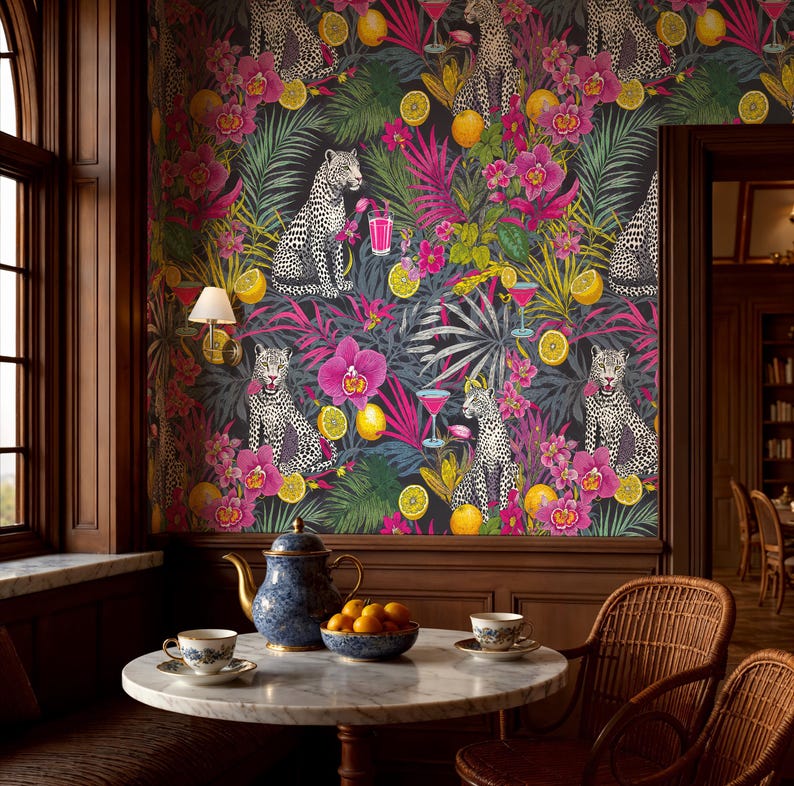 Moody Exotic Jungle Wallpaper Peel and Stick, Dark Tropical Leopard ...