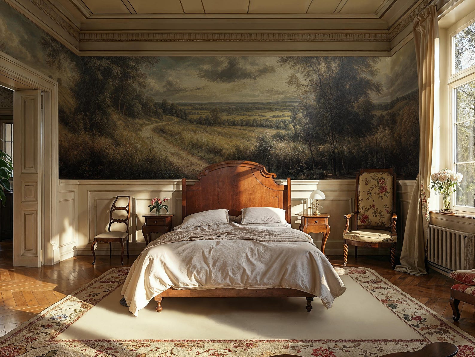Vintage Rural Landscape Wallpaper Mural, Countryside Wall Mural Peel ...