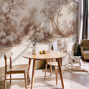 Sepia Landscape Peel and Stick Wallpaper, Vintage Scenic Mural ...