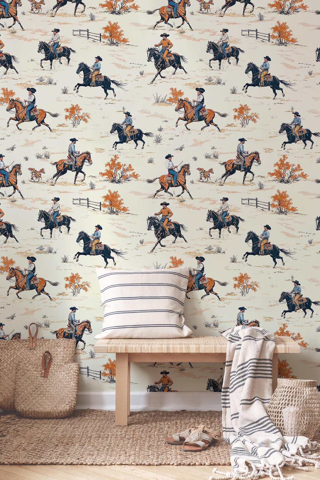 Western Cowboy Wallpaper Mural, Horseback Riding Wallpaper, Rodeo ...