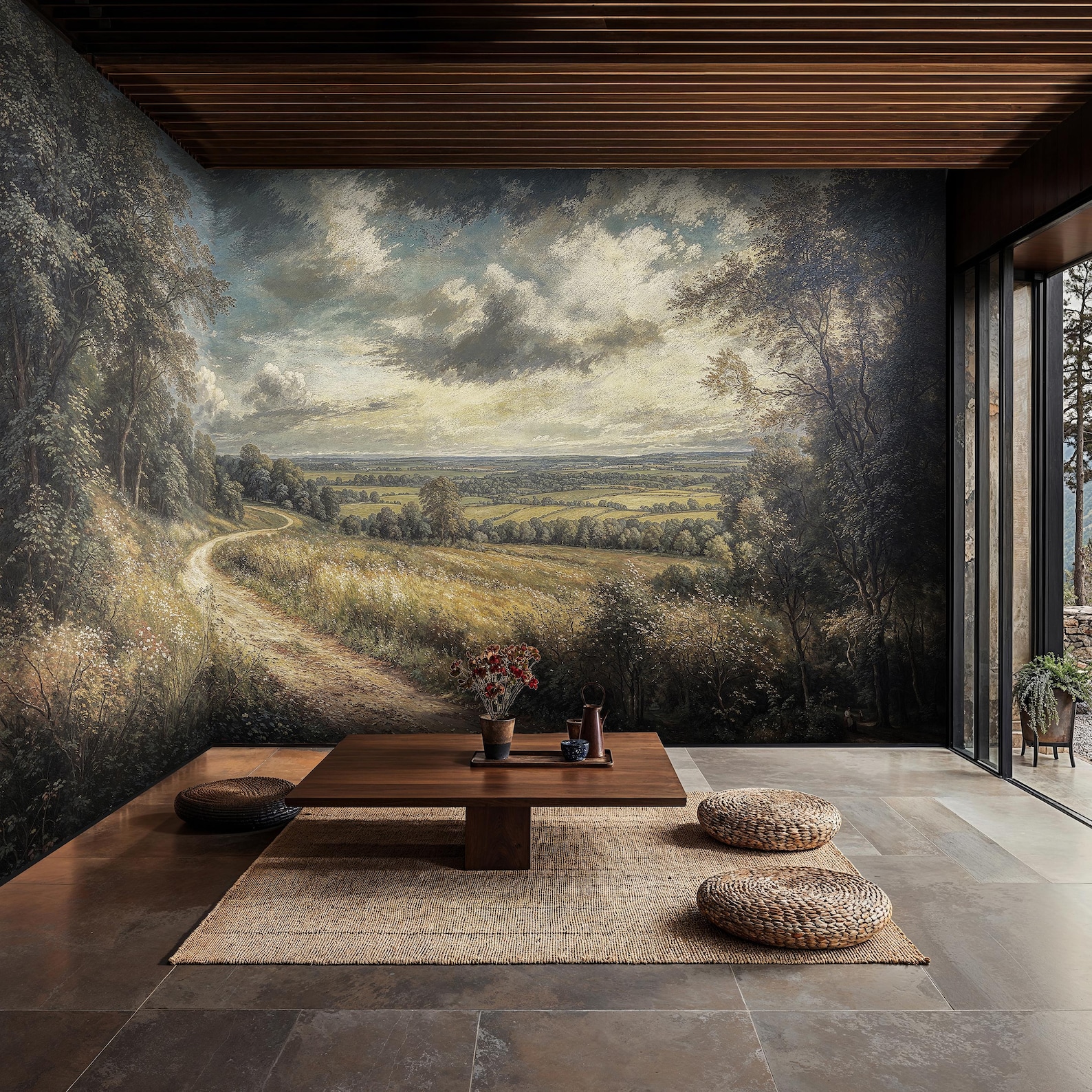 Vintage Rural Landscape Wallpaper Mural, Countryside Wall Mural Peel ...