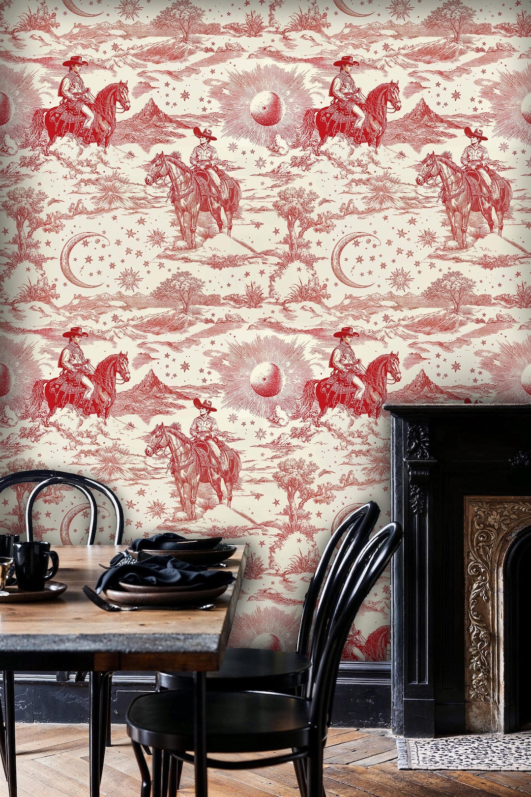 Celestial Western Peel and Stick Wallpaper, Horseback Riding Wallpaper ...