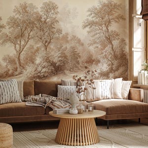 Sepia Landscape Peel and Stick Wallpaper, Vintage Scenic Mural ...