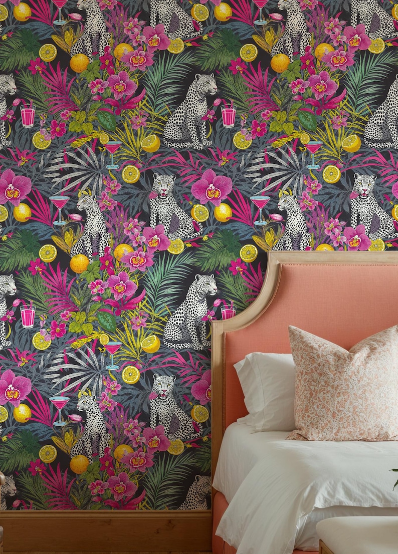 Moody Exotic Jungle Wallpaper Peel and Stick, Dark Tropical Leopard ...