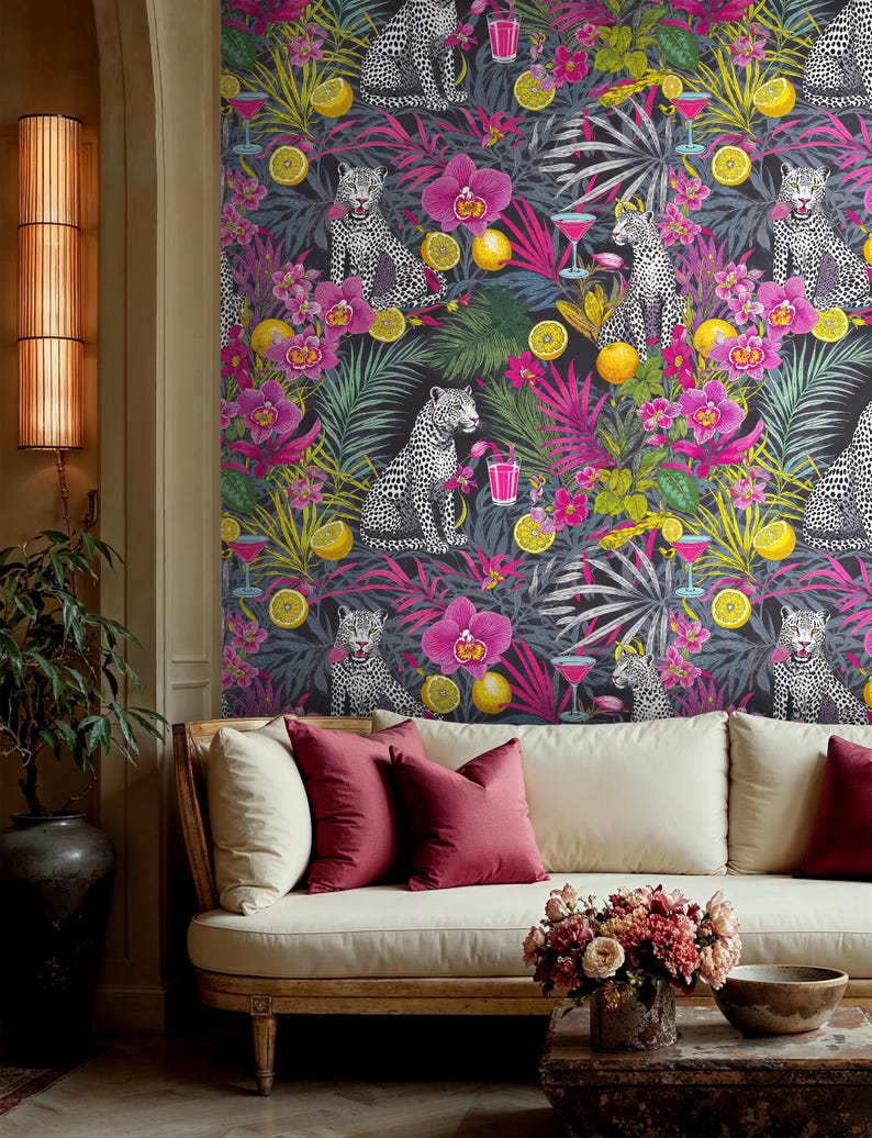 Moody Exotic Jungle Wallpaper Peel and Stick, Dark Tropical Leopard ...