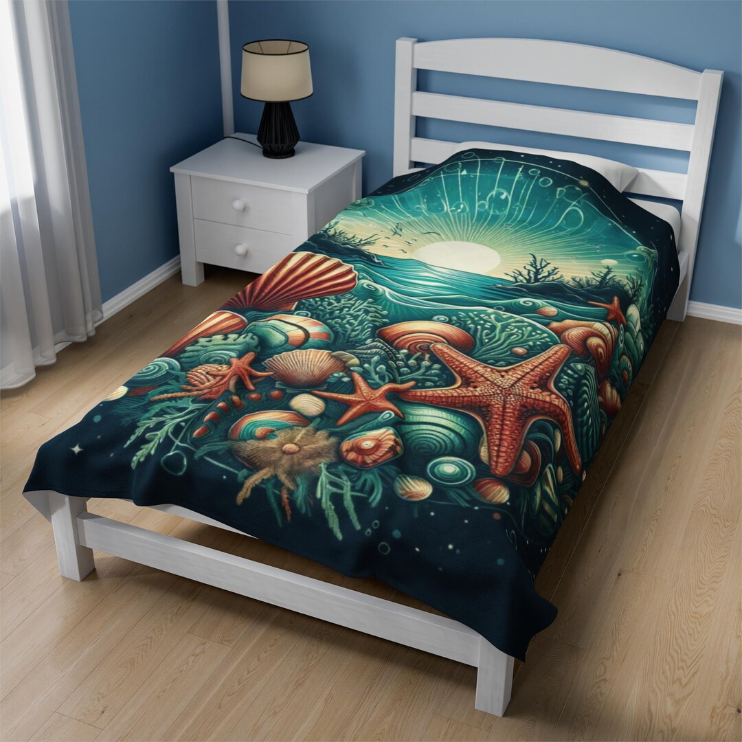 Cozy Blanket Seashell Blanket Coastal Home Decor Beach Blanket Nautical ...